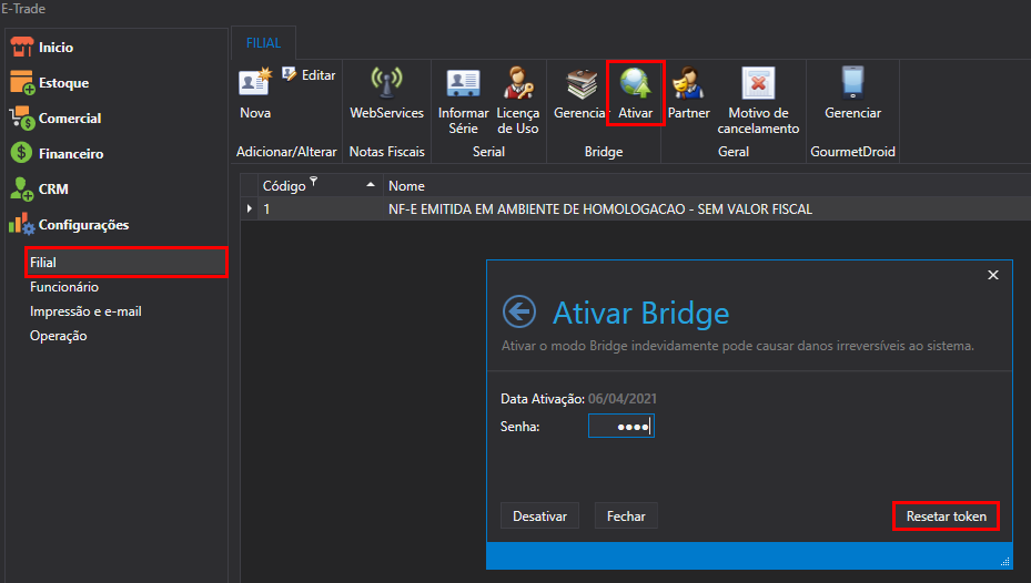 Como corrigir problema de Token já ativo no bridge